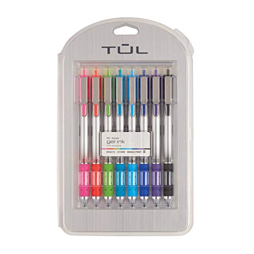 TUL® - Pen - Retractable, Gel Pens, Needle Point, 0.7 Mm, Gray Barrel - 9.1" x 5.65" x 0.5" - Assorted - PK of 8