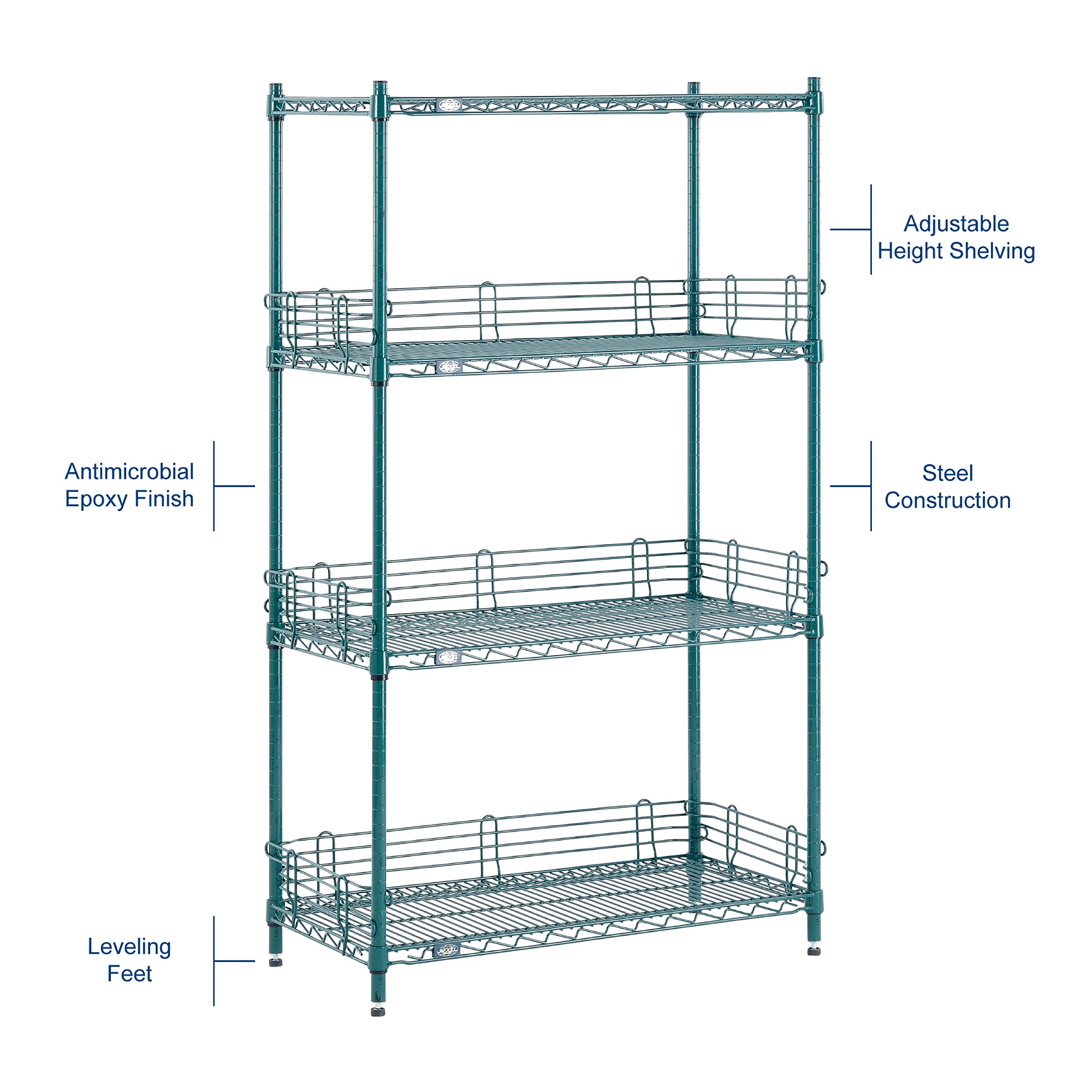 Nexel Poly-Green Adjustable Wire Shelving Unit, 4 Tier, Heavy Duty Commerical Storage Organizer Wire Rack, 24" x 60" x 63", Green