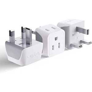 ceptics uk travel plug adapter, 2 in 1 type g adapter, us to uk adapter, ireland, dubai travel adapter with dual usa inputs, ce, rohs - hk outlet adapter, 3 pack