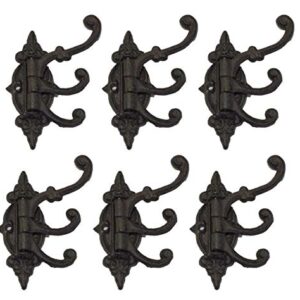 Midwest Craft House Cast Iron Swivel Coat Hooks | Antique/Vintage Stye - Great for Coats, Hats, etc. - Pack of 6