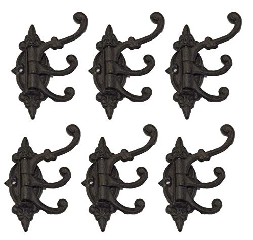 Midwest Craft House Cast Iron Swivel Coat Hooks | Antique/Vintage Stye - Great for Coats, Hats, etc. - Pack of 6