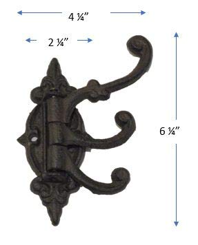 Midwest Craft House Cast Iron Swivel Coat Hooks | Antique/Vintage Stye - Great for Coats, Hats, etc. - Pack of 6