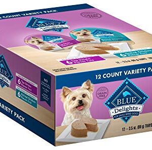 Blue Buffalo Delights Natural Adult Small Breed Wet Dog Food Cups, Pate Style, Grilled Chicken & Top Sirloin 3.5-oz (12 Pack- 6 of Each Flavor)