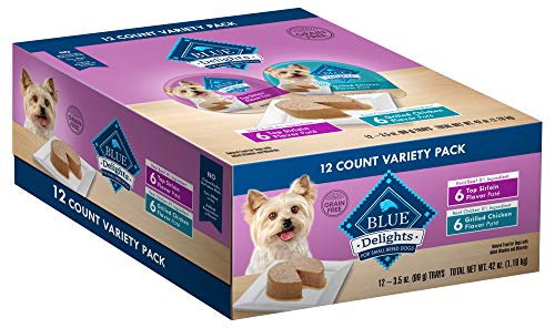 Blue Buffalo Delights Natural Adult Small Breed Wet Dog Food Cups, Pate Style, Grilled Chicken & Top Sirloin 3.5-oz (12 Pack- 6 of Each Flavor)