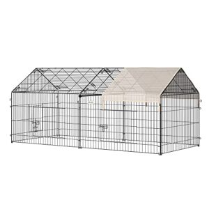 pawhut 7.2' small animal playpen with cover, multifunctional metal pet exercise pen large metal chicken coop, outdoor bunny pen, easy to store & set-up, beige