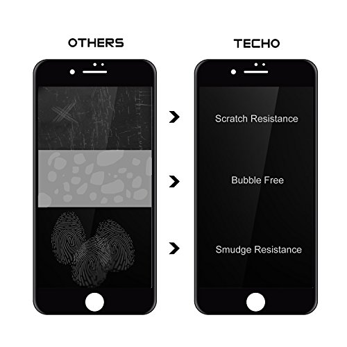 TECHO Privacy Screen Protector for iPhone 8 Plus 7 Plus, Anti Spy 9H Tempered Glass, Edge to Edge Full Cover Screen Protector Film [Anti-Fingerprint] [Full Coverage] (Black)