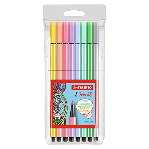 STABILO Premium Felt Tip Pen Pen 68 - Wallet of 8 - Pastel Shades