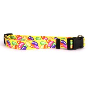 yellow dog design jelly beans dog collar 1" wide and fits neck 18 to 28", large