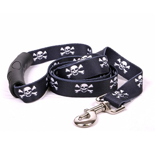 Yellow Dog Design Skulls-Black EZ-Grip Dog Leash-with Comfort Handle-Small/Medium-3/4 and 5 feet (60") Long