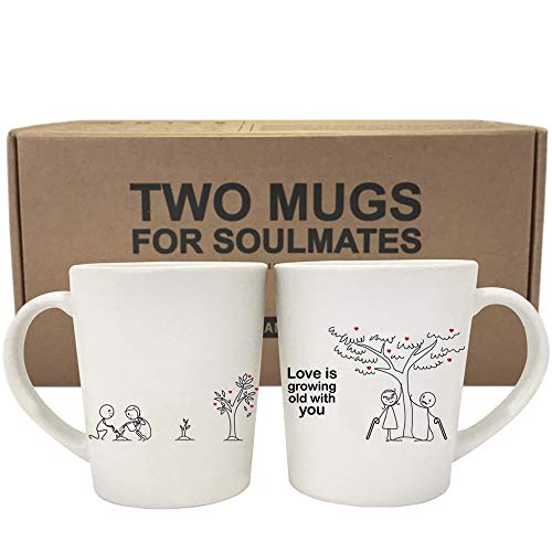 BoldLoft Grow Old with You Couples Coffee Mugs-Couple Gifts for Anniversary Wedding Engagement Valentines Day Ceramic Gifts for Boyfriend Girlfriend Bride and Groom Gifts Mug Gift Set for Him and Her