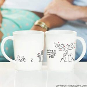 BoldLoft Grow Old with You Couples Coffee Mugs-Couple Gifts for Anniversary Wedding Engagement Valentines Day Ceramic Gifts for Boyfriend Girlfriend Bride and Groom Gifts Mug Gift Set for Him and Her