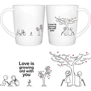 BoldLoft Grow Old with You Couples Coffee Mugs-Couple Gifts for Anniversary Wedding Engagement Valentines Day Ceramic Gifts for Boyfriend Girlfriend Bride and Groom Gifts Mug Gift Set for Him and Her