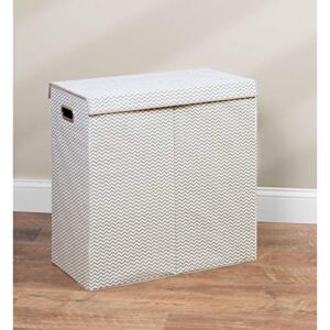 iDesign Axis Fabric Double Folding Laundry Clothes Hamper Bin with Handles and Lid, Basket for Bedroom, College Dorm, 24" x 12" x 25", Taupe