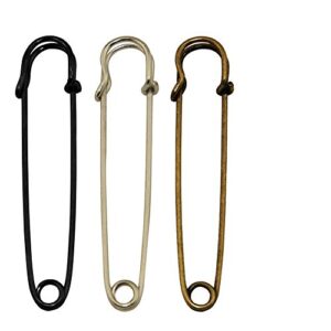 kipokalor 12pcs extra-large 4inch steel safety pins - blankets, skirts, kilts, crafts (4inch, 4silver&4black & 4bronze)