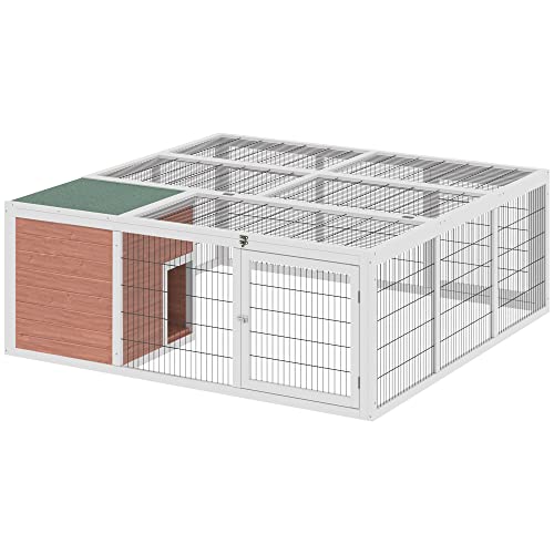 PawHut 64" Wooden Outdoor Rabbit Hutch Playpen Tortoise House Habitat with Run and Enclosed Cover