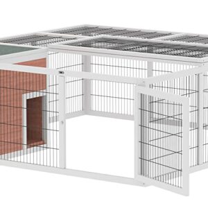 PawHut 64" Wooden Outdoor Rabbit Hutch Playpen Tortoise House Habitat with Run and Enclosed Cover