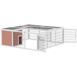 PawHut 64" Wooden Outdoor Rabbit Hutch Playpen Tortoise House Habitat with Run and Enclosed Cover