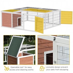 PawHut 64" Wooden Outdoor Rabbit Hutch Playpen Tortoise House Habitat with Run and Enclosed Cover