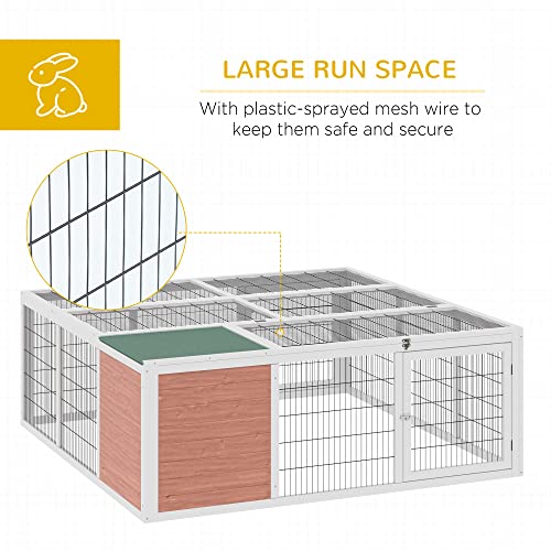 PawHut 64" Wooden Outdoor Rabbit Hutch Playpen Tortoise House Habitat with Run and Enclosed Cover