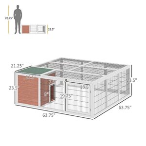 PawHut 64" Wooden Outdoor Rabbit Hutch Playpen Tortoise House Habitat with Run and Enclosed Cover