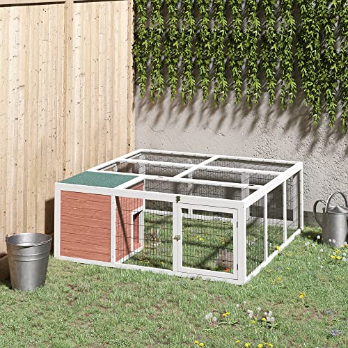 PawHut 64" Wooden Outdoor Rabbit Hutch Playpen Tortoise House Habitat with Run and Enclosed Cover