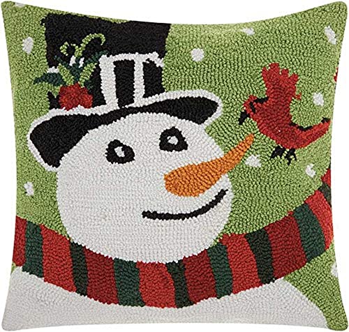 Mina Victory Home Snowman and Cardinal Multicolor Holiday Throw Pillow, 18" x 18"