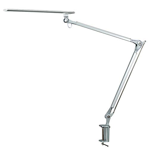 PHIVE CL-1 LED Architect Desk Lamp/Clamp on Desk Lamp,Metal Swing Arm Dimmable Drafting Table Lamp (Touch Control,Eye-Caring,Memory Function,Highly Adjustable Office/Task//Workbench/Work Light) Silver