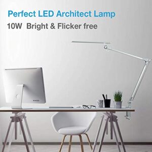 PHIVE CL-1 LED Architect Desk Lamp/Clamp on Desk Lamp,Metal Swing Arm Dimmable Drafting Table Lamp (Touch Control,Eye-Caring,Memory Function,Highly Adjustable Office/Task//Workbench/Work Light) Silver