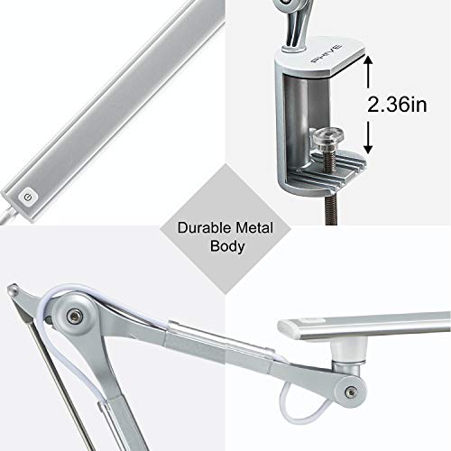 PHIVE CL-1 LED Architect Desk Lamp/Clamp on Desk Lamp,Metal Swing Arm Dimmable Drafting Table Lamp (Touch Control,Eye-Caring,Memory Function,Highly Adjustable Office/Task//Workbench/Work Light) Silver