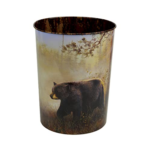 Rivers Edge Products Metal Waste Basket, 10.5-Inch Small Trash Can, Novelty Garbage Can for Office, Kitchen, Bathroom, or Bedroom, Nature and Wildlife Home Decor, Jim Hansel Bear