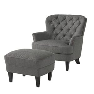 christopher knight home tafton fabric club chair and ottoman set, 2-pcs set, grey