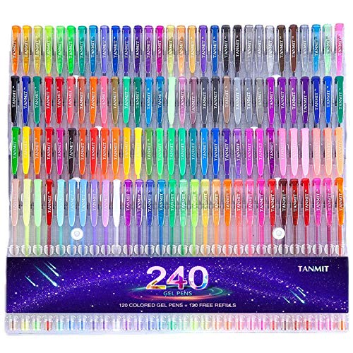 Gel Pens,Tanmit Gel Pens Set, 120 Colored Gel Pen plus 120 Refills for Adults Coloring Books, Drawing, Art Projects (No Duplicates)