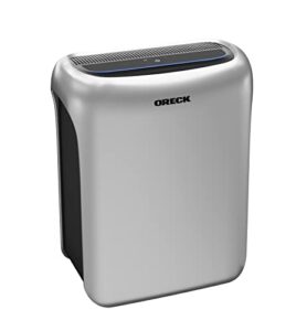 oreck air response air purifier, hepa and carbon filtration for home, quiet, large, silver, wk16002