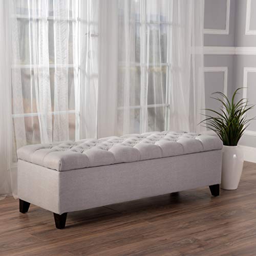 Christopher Knight Home Ottilie Fabric Storage Ottoman, Light Grey 17.50”D x 51.25”W x 17.43”H