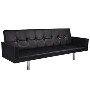 vidaxl sofa bed with armrest black artificial leather