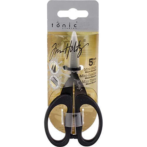 Tim Holtz Scissors & Snips - Kushgrip Non-Stick Serrated Scissors Set - Mini Snips 5" & Micro Scissors 7" - Bundle of 2 Items