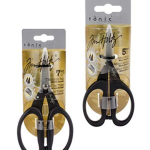 Tim Holtz Scissors & Snips - Kushgrip Non-Stick Serrated Scissors Set - Mini Snips 5" & Micro Scissors 7" - Bundle of 2 Items