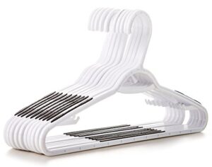 popular design products 10 pc white plastic hangers with built-in grey grip strip non-slip pads - perfect for dresses, blouses and pants - work great for shirts, ties, scarves and sweaters