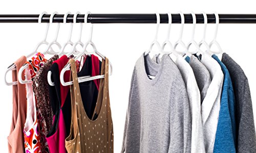 Popular Design Products 10 pc White Plastic Hangers with Built-in Grey Grip Strip Non-Slip Pads - Perfect for Dresses, Blouses and Pants - Work Great for Shirts, Ties, Scarves and Sweaters