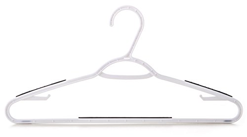 Popular Design Products 10 pc White Plastic Hangers with Built-in Grey Grip Strip Non-Slip Pads - Perfect for Dresses, Blouses and Pants - Work Great for Shirts, Ties, Scarves and Sweaters