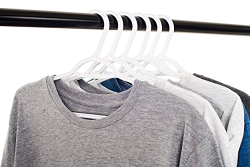 Popular Design Products 10 pc White Plastic Hangers with Built-in Grey Grip Strip Non-Slip Pads - Perfect for Dresses, Blouses and Pants - Work Great for Shirts, Ties, Scarves and Sweaters