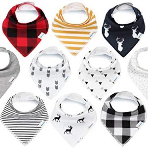 KiddyStar 10 Pack Unisex Organic Cotton Baby Bandana Bibs | Stylish Teething Bibs | Super Absorbent Drool Bibs | Toddlers Bibs | Burp Cloths