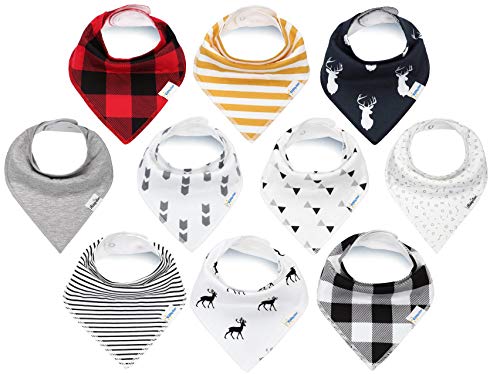 KiddyStar 10 Pack Unisex Organic Cotton Baby Bandana Bibs | Stylish Teething Bibs | Super Absorbent Drool Bibs | Toddlers Bibs | Burp Cloths