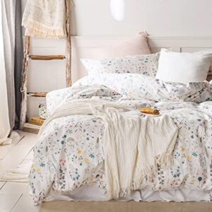 VM VOUGEMARKET King Bedding Duvet Cover Set,100% Cotton Colorful Flower Plant Pattern Bedding Set,Ultra Soft and Easy Care Zipper Closure-King,Floral