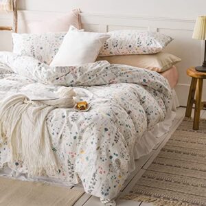 VM VOUGEMARKET King Bedding Duvet Cover Set,100% Cotton Colorful Flower Plant Pattern Bedding Set,Ultra Soft and Easy Care Zipper Closure-King,Floral