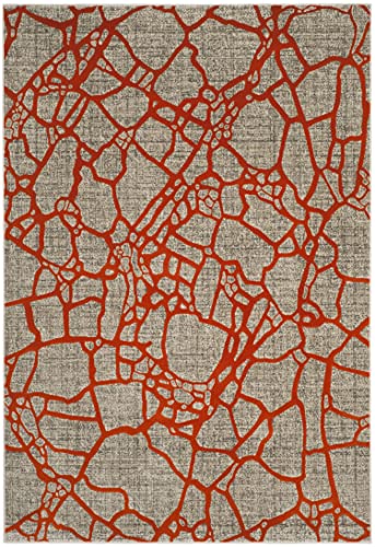 SAFAVIEH Porcello Collection Area Rug - 5'2" x 7'6", Light Grey & Orange, Modern Abstract Design, Non-Shedding & Easy Care, Ideal for High Traffic Areas in Living Room, Bedroom (PRL7737F)