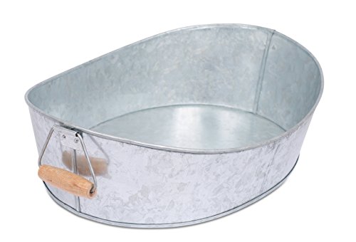 BirdRock Home Galvanized Beverage Tub, Caddy and Tray Set - 3 Piece - Party Tray Platter Drink Holder - Silverware Caddy - Wooden Handles