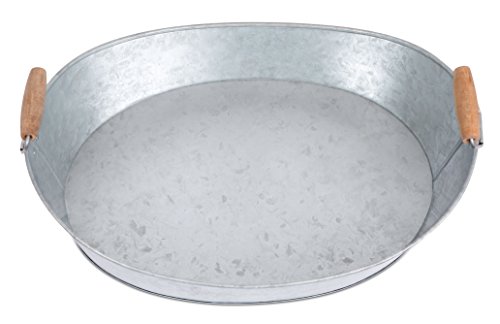 BirdRock Home Galvanized Beverage Tub, Caddy and Tray Set - 3 Piece - Party Tray Platter Drink Holder - Silverware Caddy - Wooden Handles