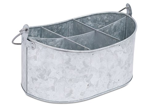 BirdRock Home Galvanized Beverage Tub, Caddy and Tray Set - 3 Piece - Party Tray Platter Drink Holder - Silverware Caddy - Wooden Handles