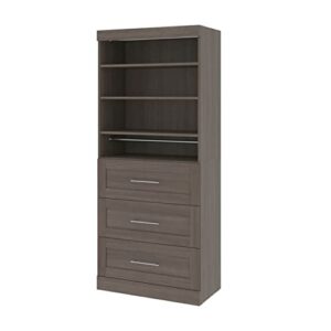 bestar pur shelving unit with 3 drawers in bark grey, 36w